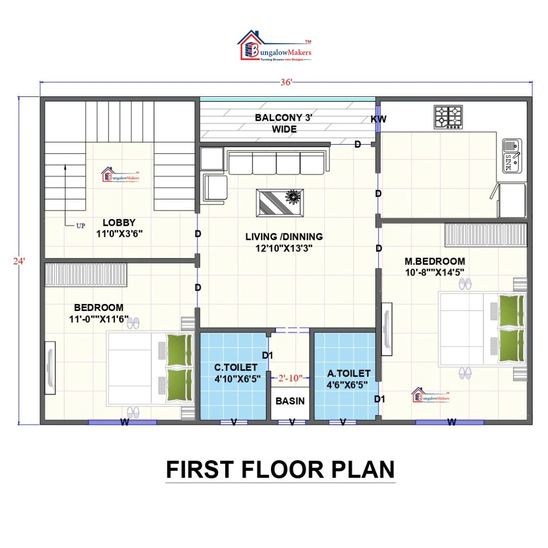 24 X 36 House Floor Plans - 864 sqft House Floor Plan Designs